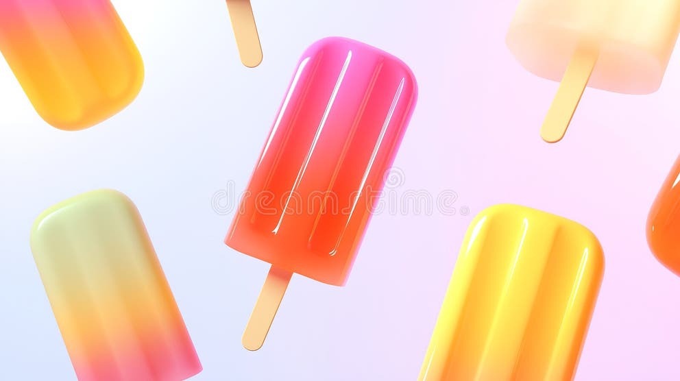 A Set of Assorted Popsicles on a Stick with Glossy Shiny Effect, Bright ...