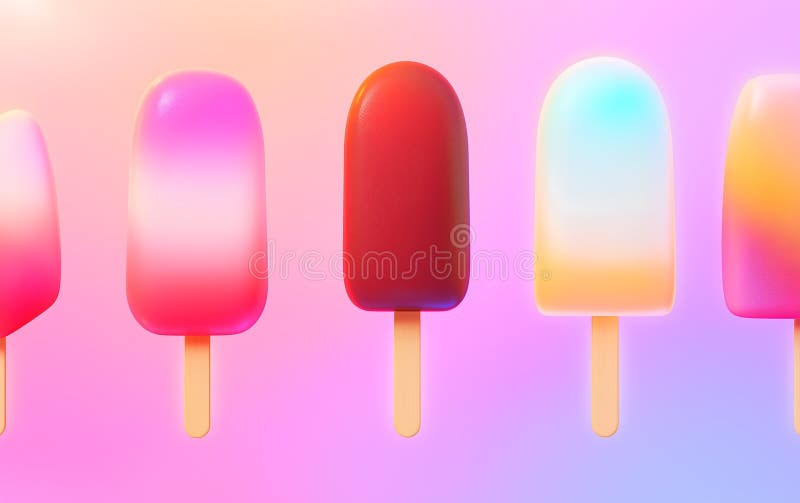 A Set of Assorted Popsicles on a Stick with Glossy Shiny Effect, Bright ...