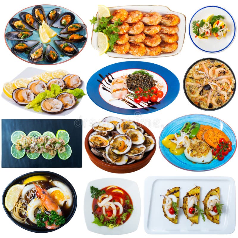 Set of Assorted Seafood Dishes Stock Image - Image of dish, langoustine ...