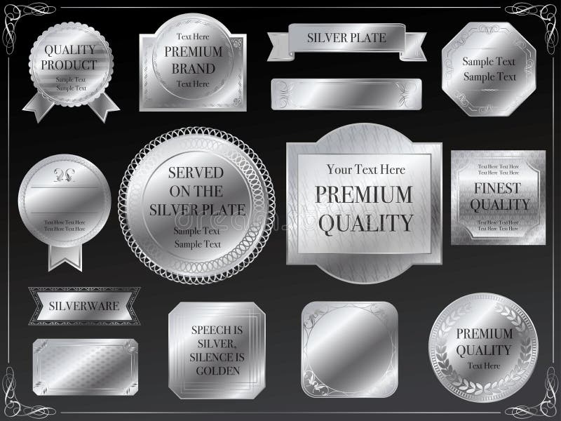Set of Assorted Silver Labels on a Black Background, Vector ...