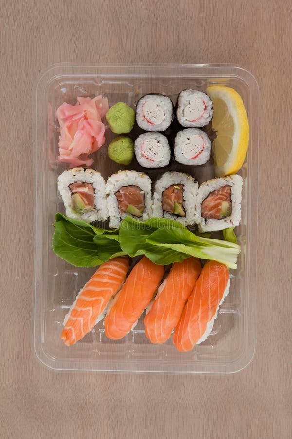 Set of Assorted Sushi Kept in a Plastic Box Stock Image - Image of ...