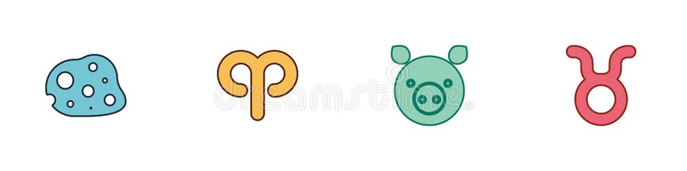 Set Asteroid, Aries Zodiac, Pig and Taurus Icon. Vector Stock Vector ...