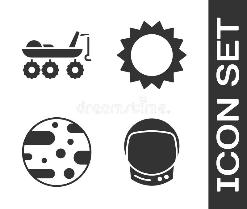 Set Astronaut Helmet, Mars Rover, Planet Mars and Sun Icon. Vector ... Set Astronaut Helmet, Mars Rover, Planet Mars and Sun Icon. Vector ...