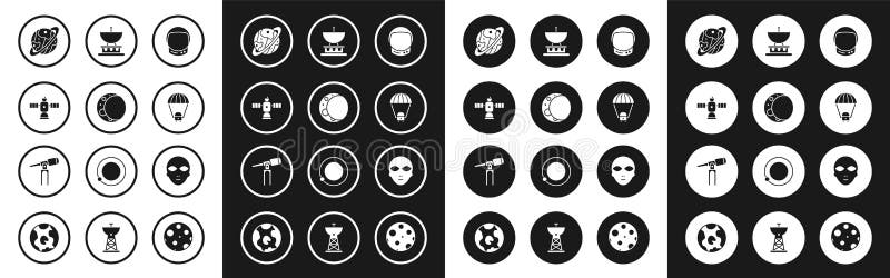 Set Astronaut Helmet, Moon, Satellite, Planet Saturn, Space Capsule and ... Set Astronaut Helmet, Moon, Satellite, Planet Saturn, Space Capsule and ...