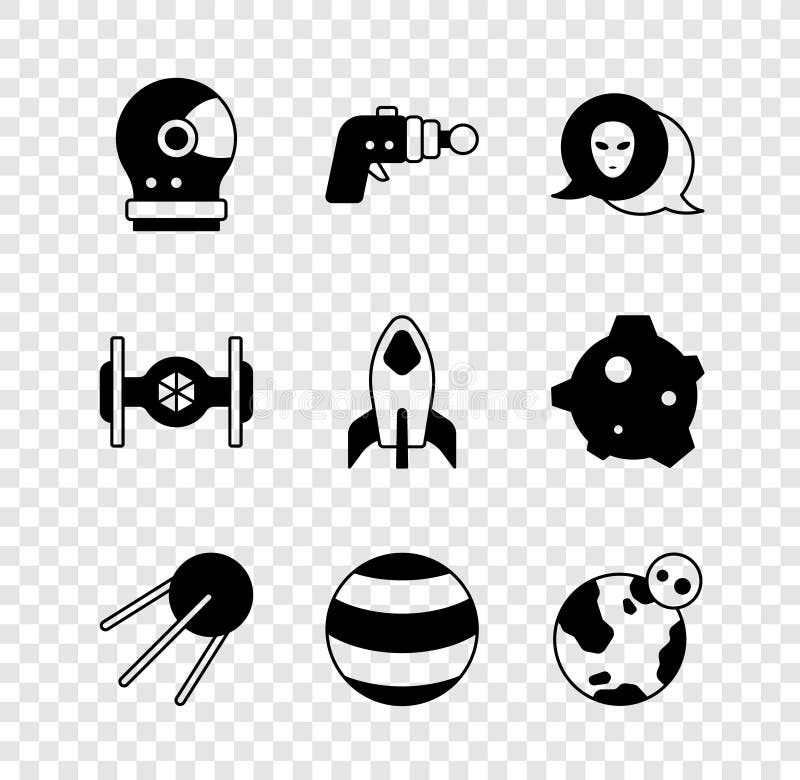 Set Astronaut Helmet, Ray Gun, Alien, Satellite, Planet, Earth Globe ... Set Astronaut Helmet, Ray Gun, Alien, Satellite, Planet, Earth Globe ...