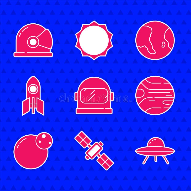 Set Astronaut Helmet, Satellite, UFO Flying Spaceship, Planet, Rocket ... Set Astronaut Helmet, Satellite, UFO Flying Spaceship, Planet, Rocket ...