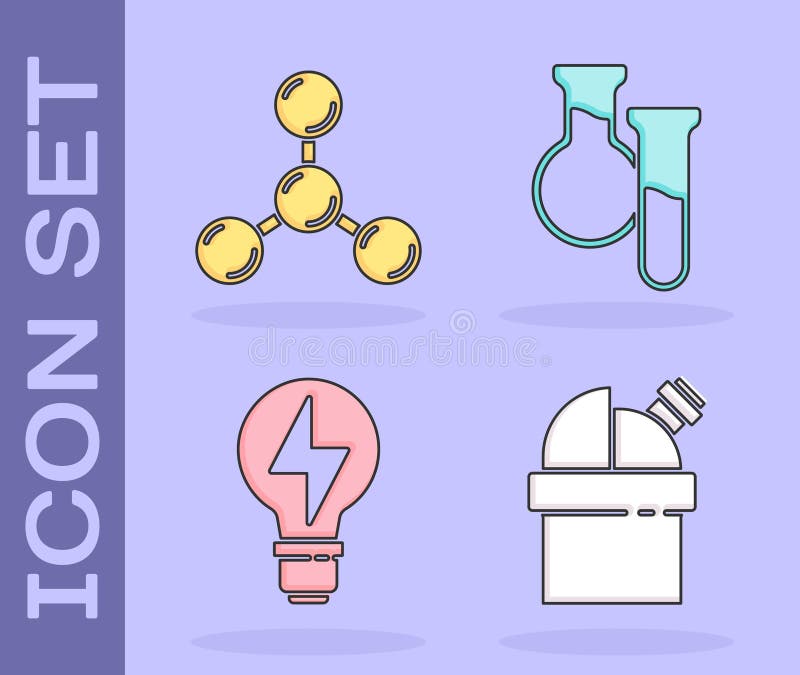 Set Astronomical Observatory, Molecule, Light Bulb with Lightning and ...