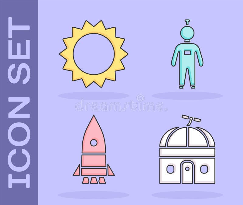 Set Astronomical Observatory, Sun, Rocket Ship and Astronaut Icon ...
