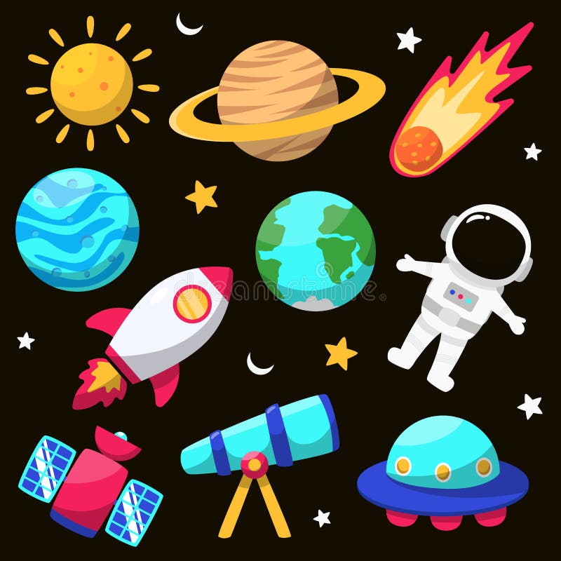 Set of Astronomy and Space Vector Elements with Cute and Colorful ...