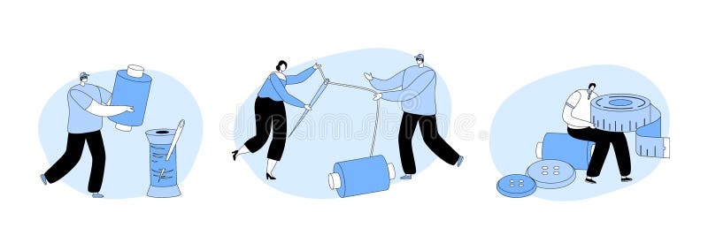 Set Atelier Workers Repair Clothes. Tiny Characters with Sewing Tools ...