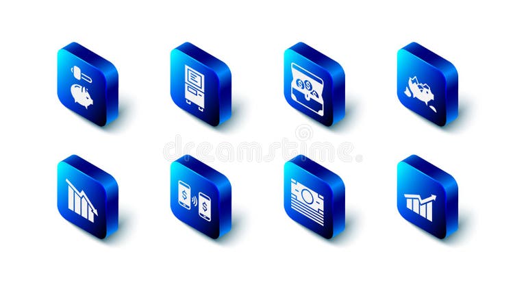 Set ATM, Treasure Chest, Broken Piggy Bank, Financial Growth Increase, Stacks Paper Money Cash ...