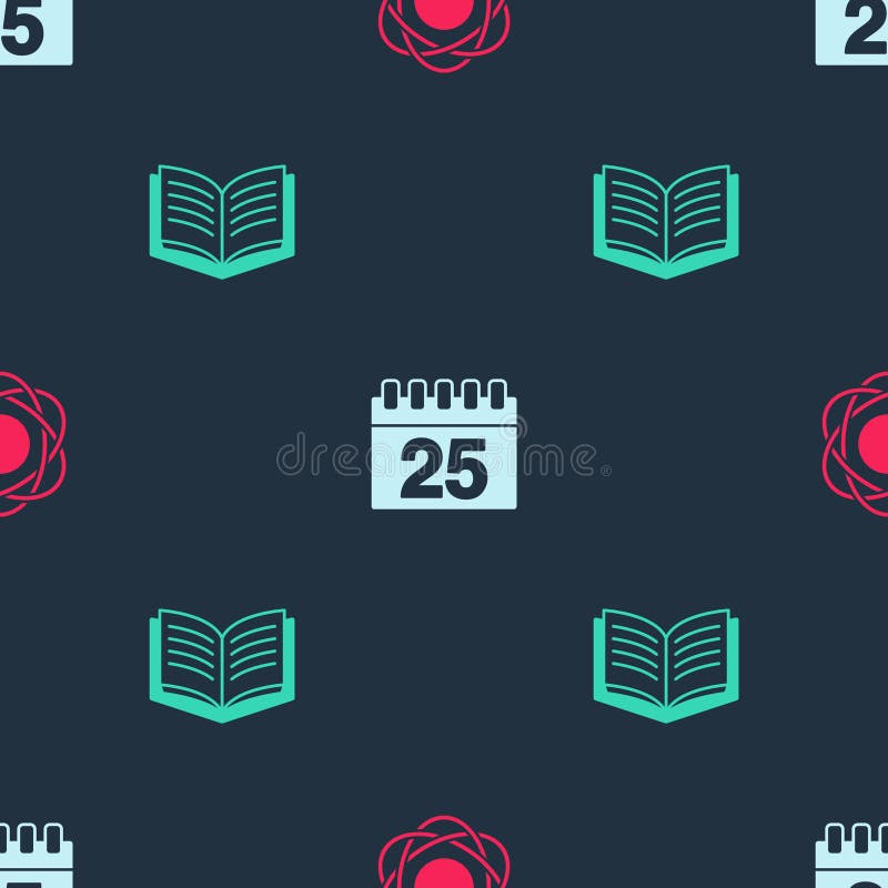 Set Atom, Calendar and Open Book on Seamless Pattern. Vector Stock ...