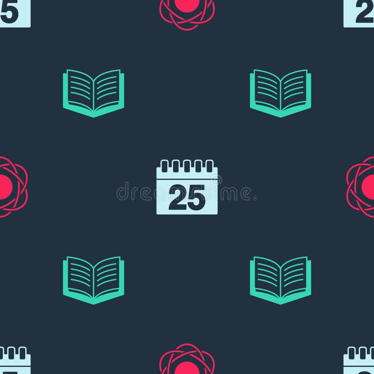 Set Atom, Calendar and Open Book on Seamless Pattern. Vector Stock ...