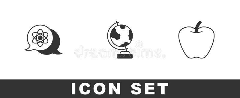 Set Atom, Earth Globe and Apple Icon. Vector Stock Illustration ...