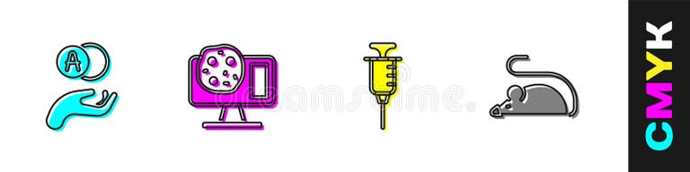 Set Atom, Genetic Engineering, Syringe and Experimental Mouse Icon ...