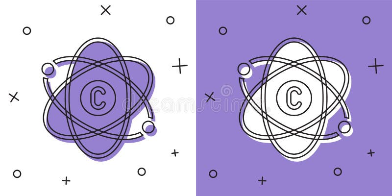 Set Atom Icon Isolated on White and Purple Background. Symbol of ...
