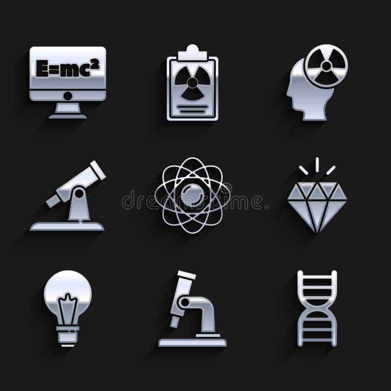 Set Atom, Microscope, DNA Symbol, Diamond, Light Bulb with Concept of ...
