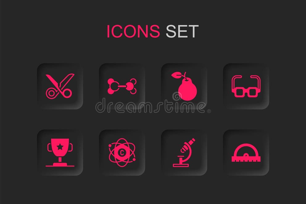 Set Atom, Molecule, Scissors, Microscope, Glasses, Protractor Grid ...