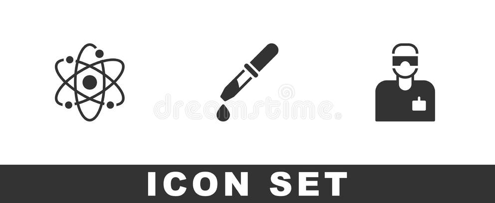 Set Atom, Pipette and Laboratory Assistant Icon. Vector Stock Vector ...