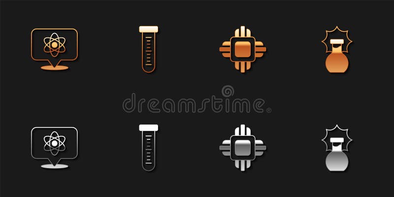 Set Atom Test Tube Processor Cpu And Explosion In The Flask Icon