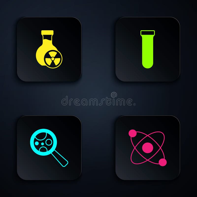 Set Atom, Test Tube with Toxic Liquid, Microorganisms Under Magnifier ... Set Atom, Test Tube with Toxic Liquid, Microorganisms Under Magnifier ...