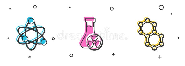 Set Atom, Test Tube with Toxic Liquid and Molecule Icon. Vector Stock ...
