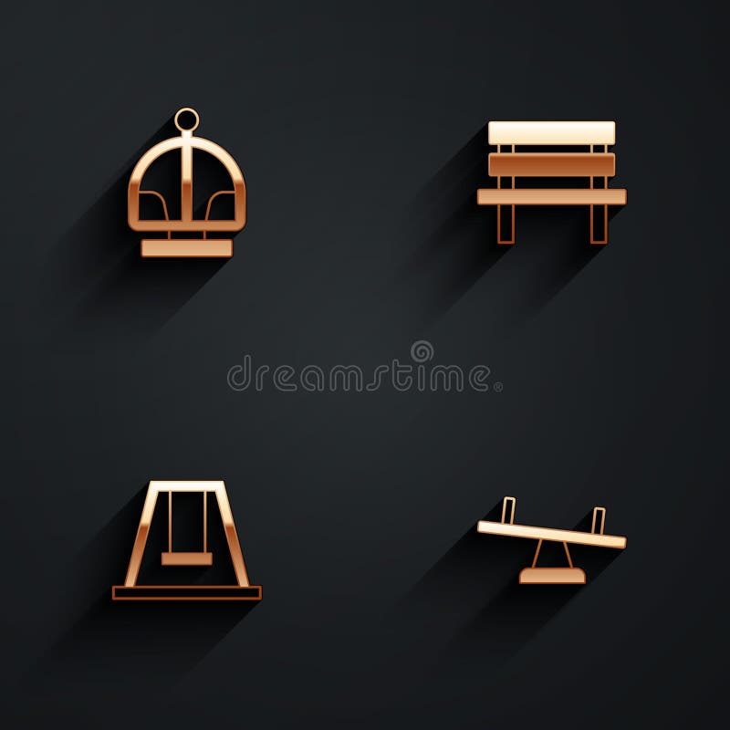 Set Attraction Carousel, Bench, Swing for Kids and Seesaw Icon with ...