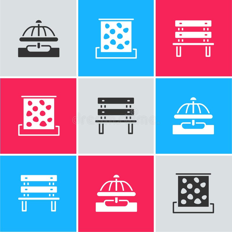 Set Attraction Carousel, Climbing Wall and Bench Icon. Vector Stock ...