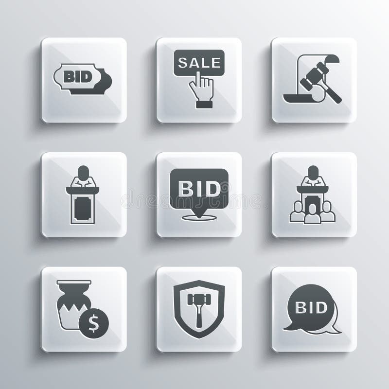 Set Auction Hammer, Bid, Auctioneer Sells, Ancient Vase, and Icon ...