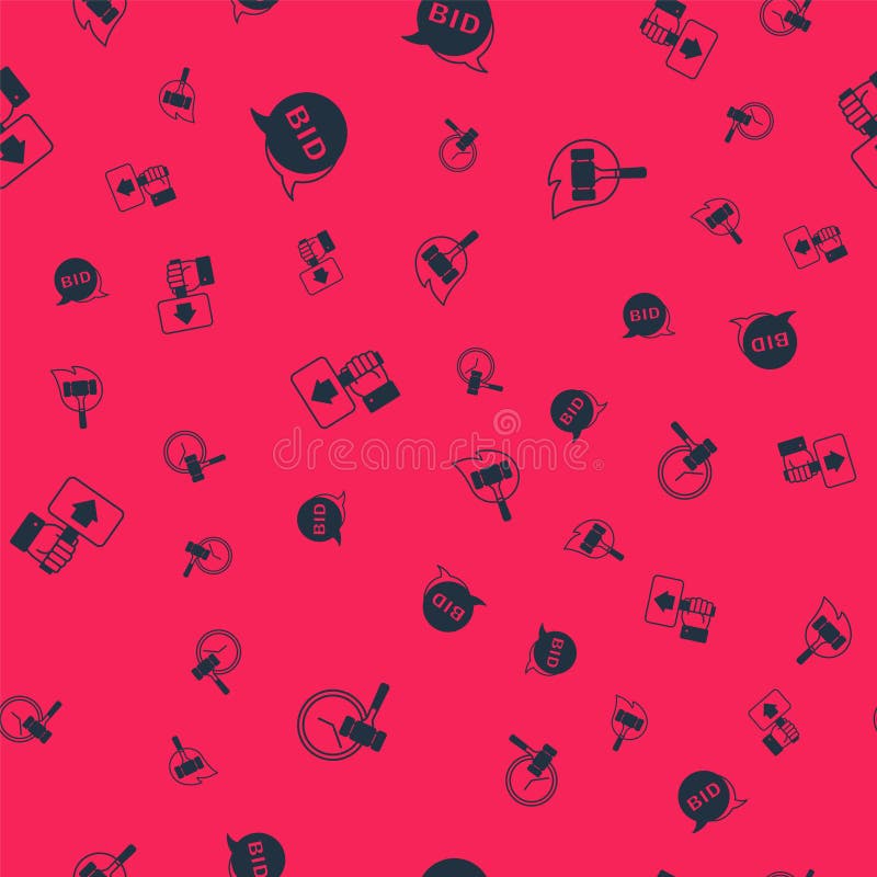 Set Auction Hammer, Bid, Hand Holding Auction Paddle and on Seamless ...