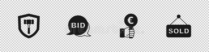 Set Auction Hammer, Bid, Hand Holding Auction Paddle and Sold Icon ...