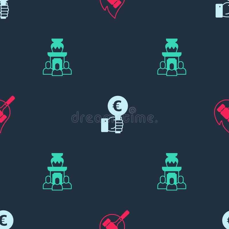 Set Auction Hammer, Hand Holding Auction Paddle and Ancient Vase on ...