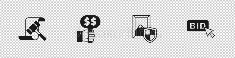 Set Auction Hammer, Hand Holding Auction Paddle, Painting and Bid Icon ...