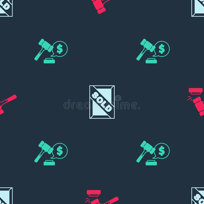 Set Auction Hammer, Painting Sold and Price on Seamless Pattern. Vector ...