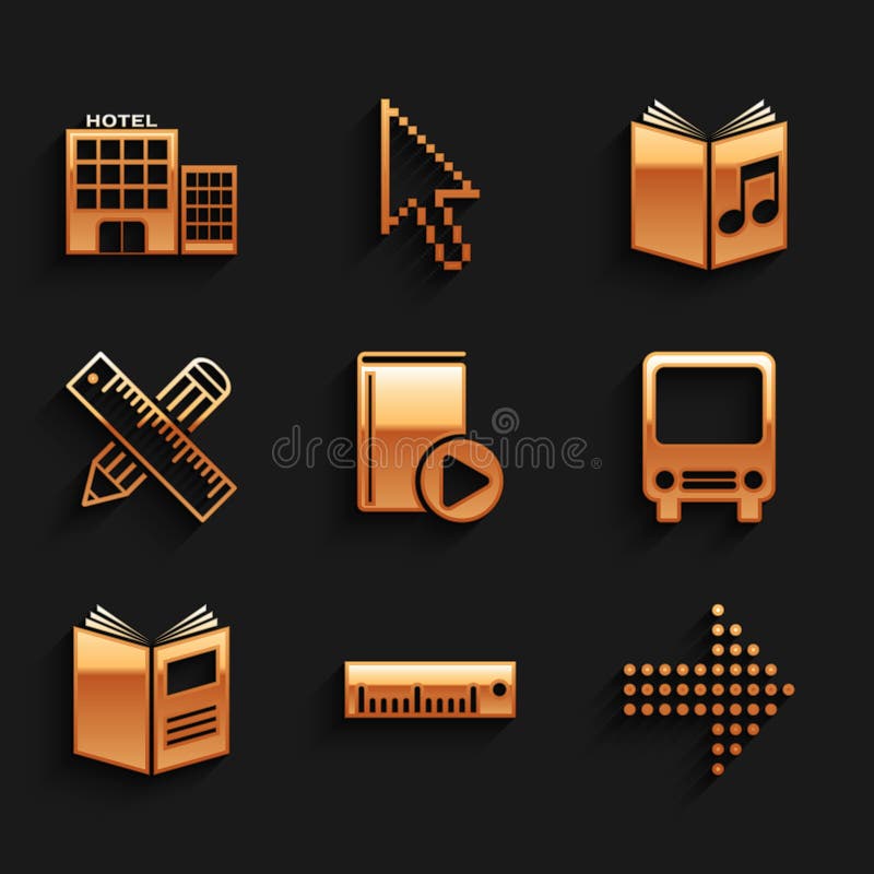 Set Audio Book, Ruler, Dots Arrow, Bus, Open, Crossed Ruler and Pencil ... Set Audio Book, Ruler, Dots Arrow, Bus, Open, Crossed Ruler and Pencil ...
