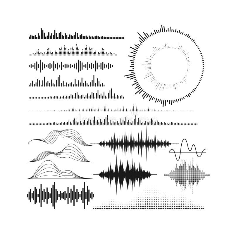 Signal Wave Set. Vector Analog Signals and Digital Sound Waves Forms ...