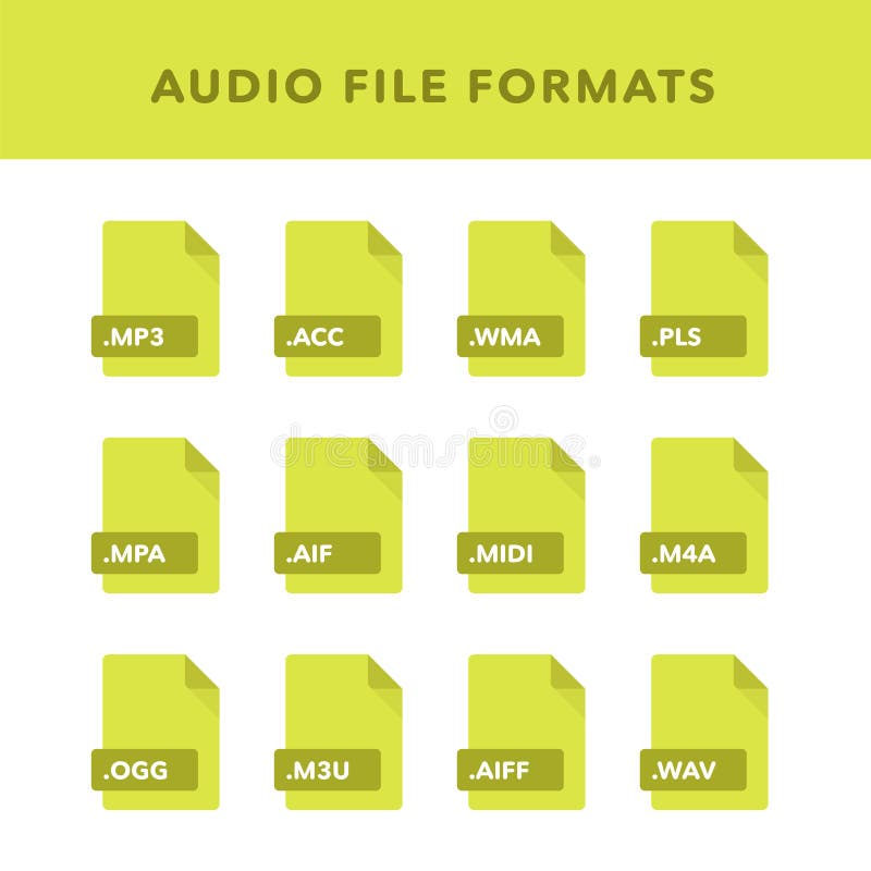 Set of Audio File Formats and Labels in Flat Icons Style. Vector ... Set of Audio File Formats and Labels in Flat Icons Style. Vector ...