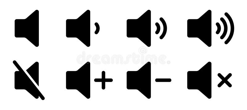 Set of Audio Icon Variations: Volume, Mute, Adjustments, and Speaker ...
