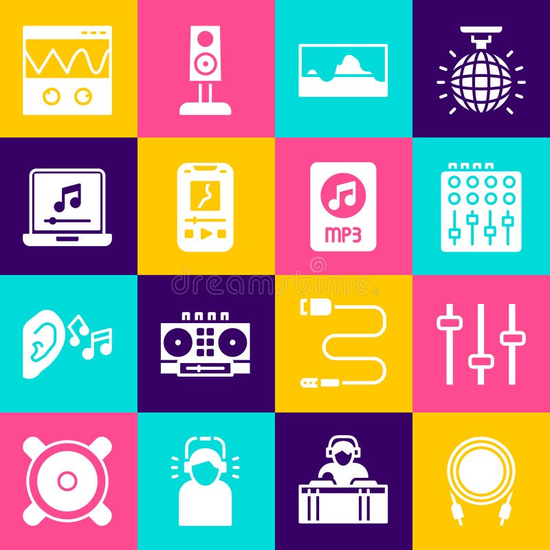 Set Audio Jack, Music Equalizer, Sound Mixer Controller, Wave, Player ...