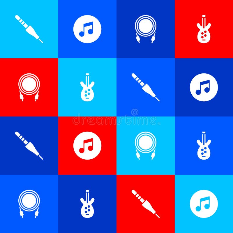 Set Audio Jack, Music Note, Tone, and Electric Bass Guitar Icon. Vector ...