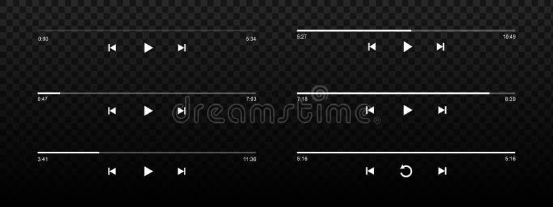 Set of Audio or Video Player Loading Bars with Time Slider, Play ...