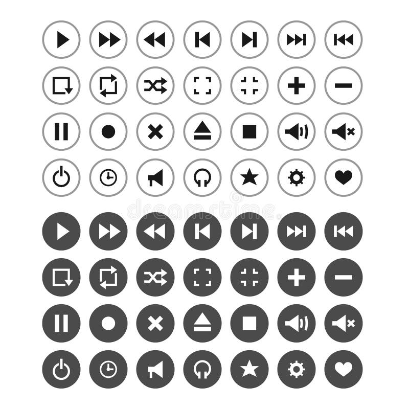 Set of Audio and Video Symbols Stock Vector - Illustration of menu ...