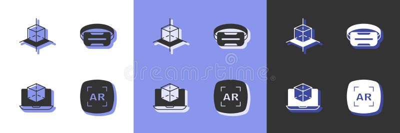 Set Augmented Reality AR, 3d Modeling, and Virtual Glasses Icon. Vector ...
