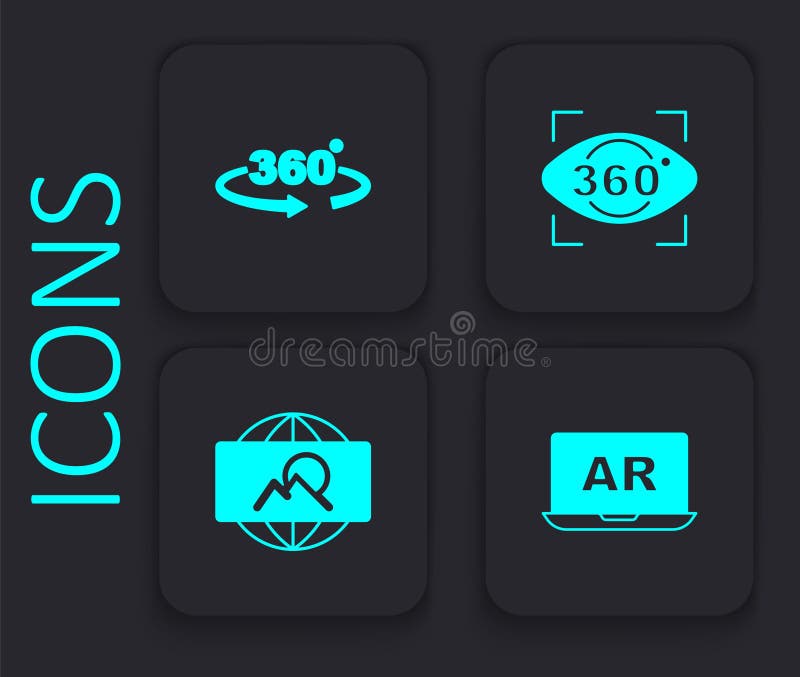 Set Augmented Reality AR, 360 Degree View, and Wide Angle Picture Icon ...