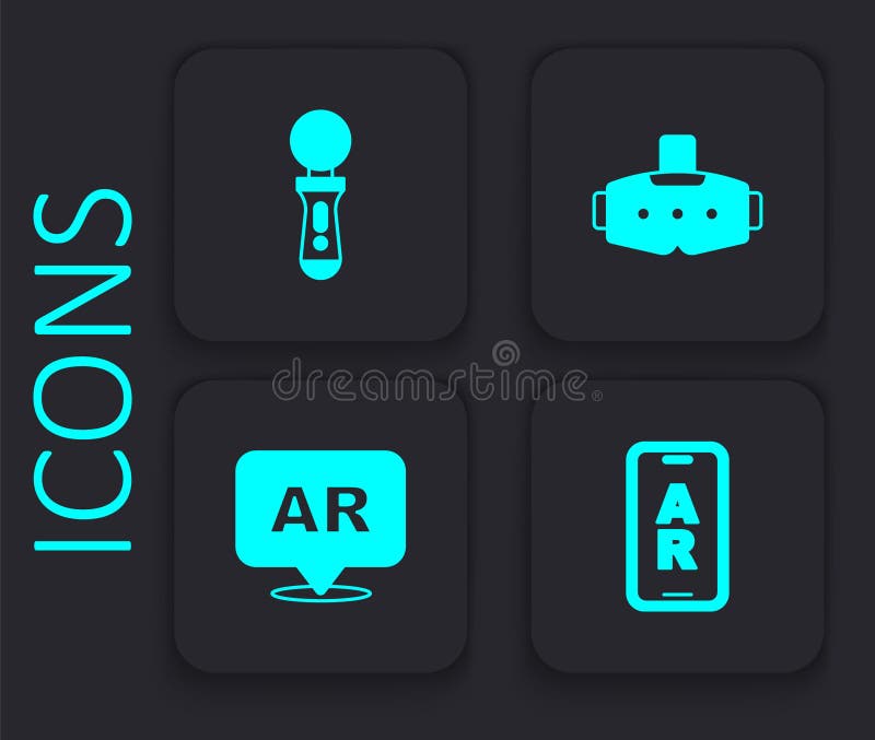 Set Augmented Reality AR, VR Controller Game, Virtual Glasses and Icon ...