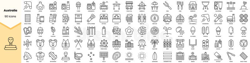 Set of Australia Icons. Simple Line Art Style Icons Pack Stock Vector ...