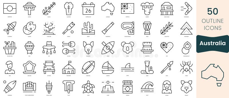 Set of Australia Icons. Thin Linear Style Icons Pack Stock Vector ...