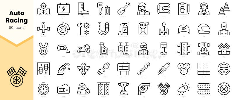 Set of Auto Racing Icons. Simple Line Art Style Icons Pack Ilustração ...