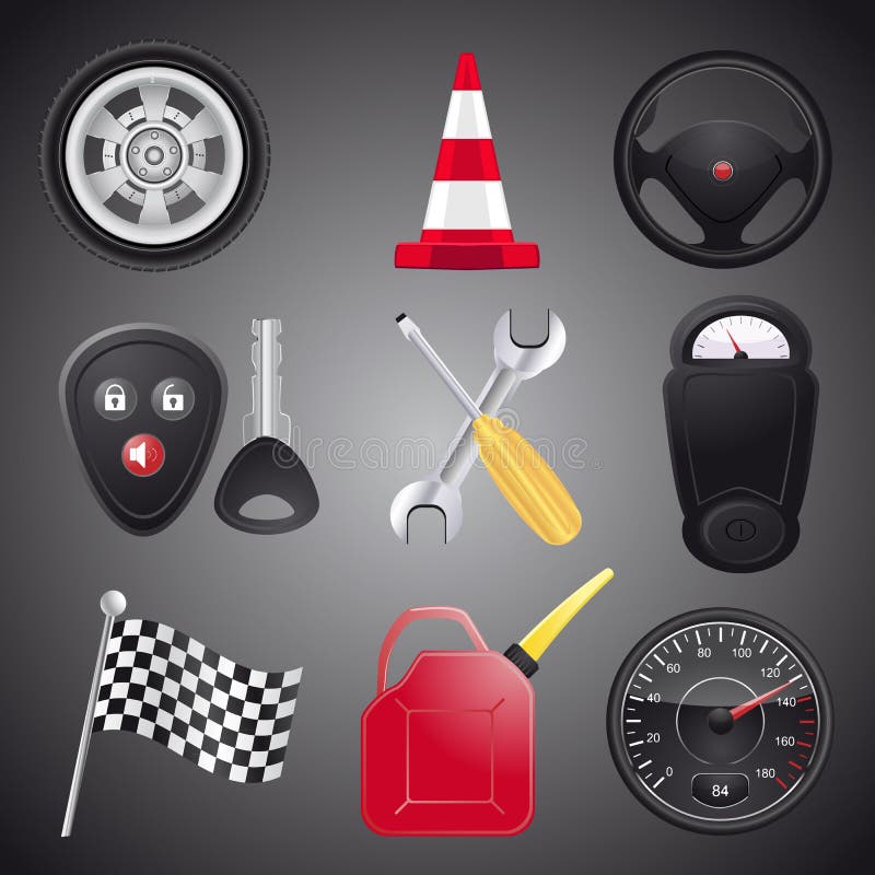 Automobile and Racing Icons Stock Vector - Illustration of gauge, drive ...