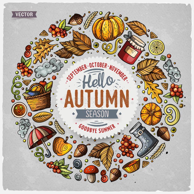 Set of Autumn Cartoon Doodle Objects, Symbols and Items Stock Vector ...